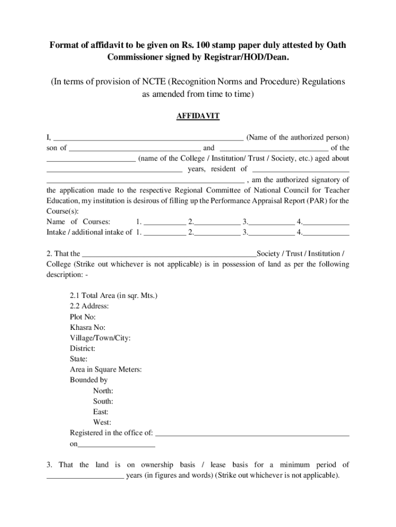 Fillable Online AFFIDAVIT (Affidavit on stamp paper of Rs.100/- duly ...