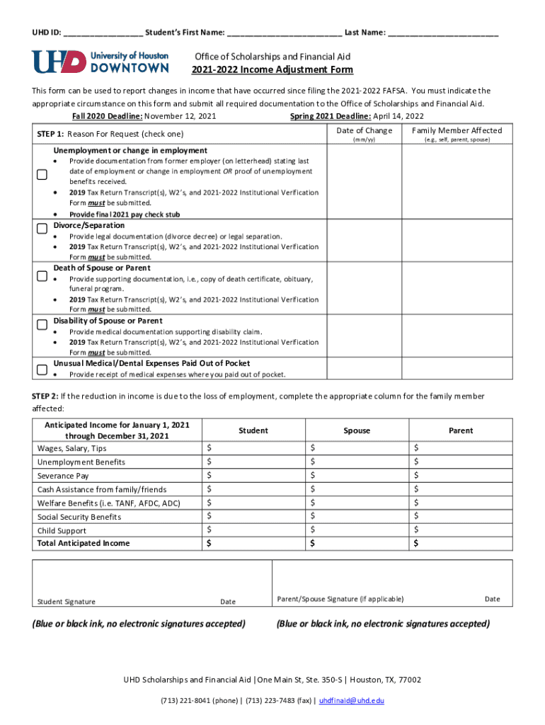 Fillable Online Income Adjustment Form 2021-2022 Fax Email Print ...