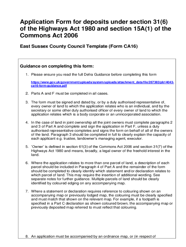 Fillable Online PDF ESCC Template for Deposit CA16 - East Sussex County Council Fax Email Print ...