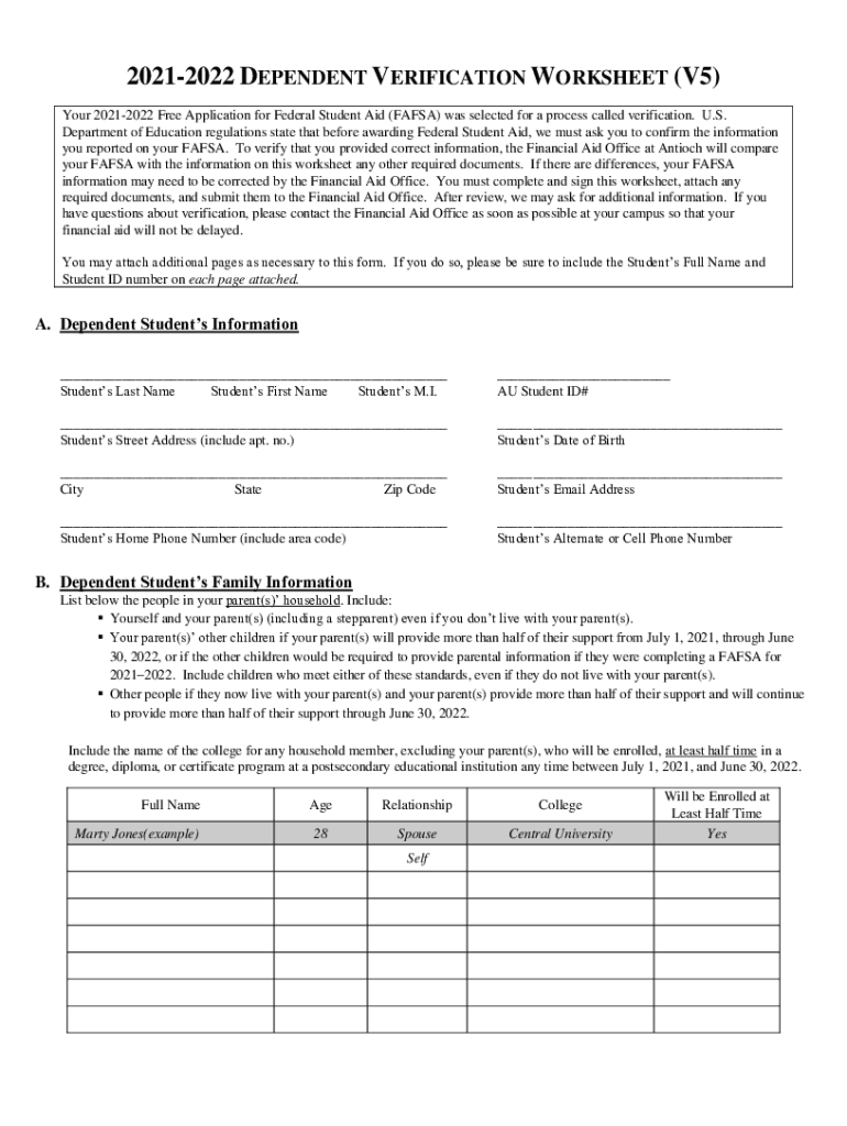 Fillable Online 20212022 Aggregate Verification Worksheet, V5 Dependent ... Fax Email Print ...