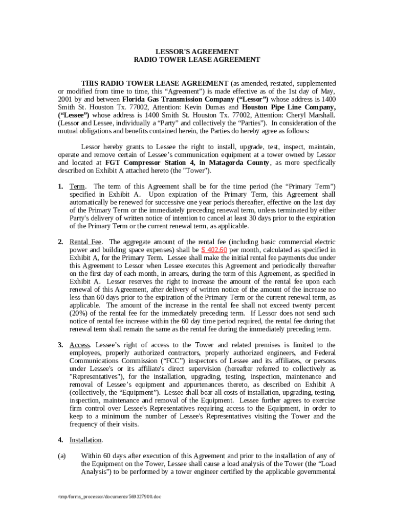 a radio tower lease agreement is a contract the lease duration rent ...