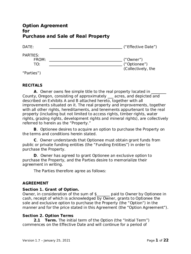 Option Agreement for Purchase and Sale of Real Property Doc Template ...