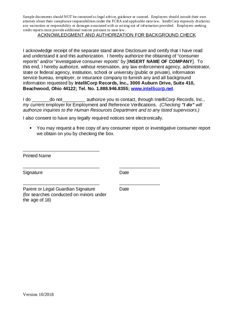 Acknowledgment & Authorization for Background ... Doc Template | pdfFiller