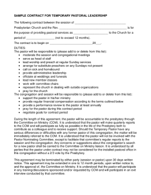 Fillable Online SAMPLE CONTRACT FOR TEMPORARY PASTORAL LEADERSHIP Fax ...