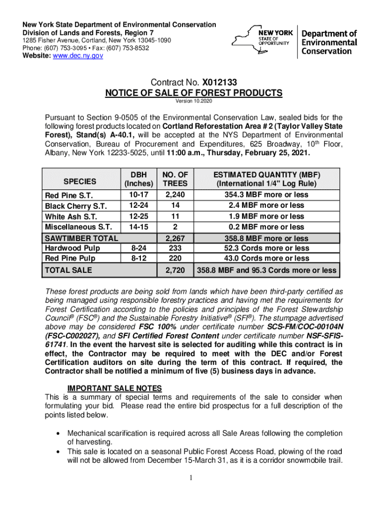Fillable Online Cortland 2, X012133, Notice of Sale of Forest Products ...