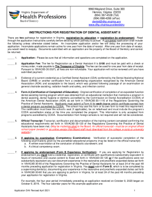 Fillable Online Application for Registration of Dental Assistant II. Instructions and ...