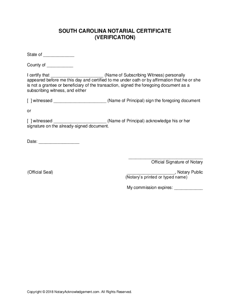 Fillable Online Free South Carolina Notary Acknowledgement Forms ...