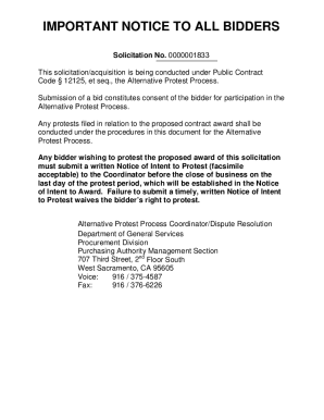 Fillable Online Fillable Online Bid Protest Regulations - DGS - State ...