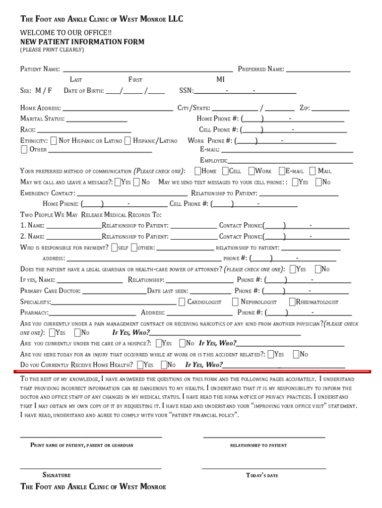 Fillable Online The Foot And Ankle Clinic Of West Monroe - HomeFacebook Fax Email Print - pdfFiller