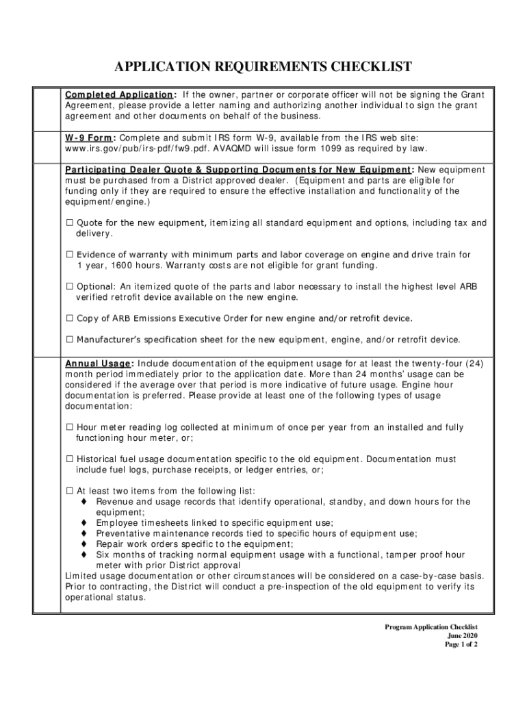 Fillable Online APPLICATION REQUIREMENTS CHECKLIST - California Fax ...