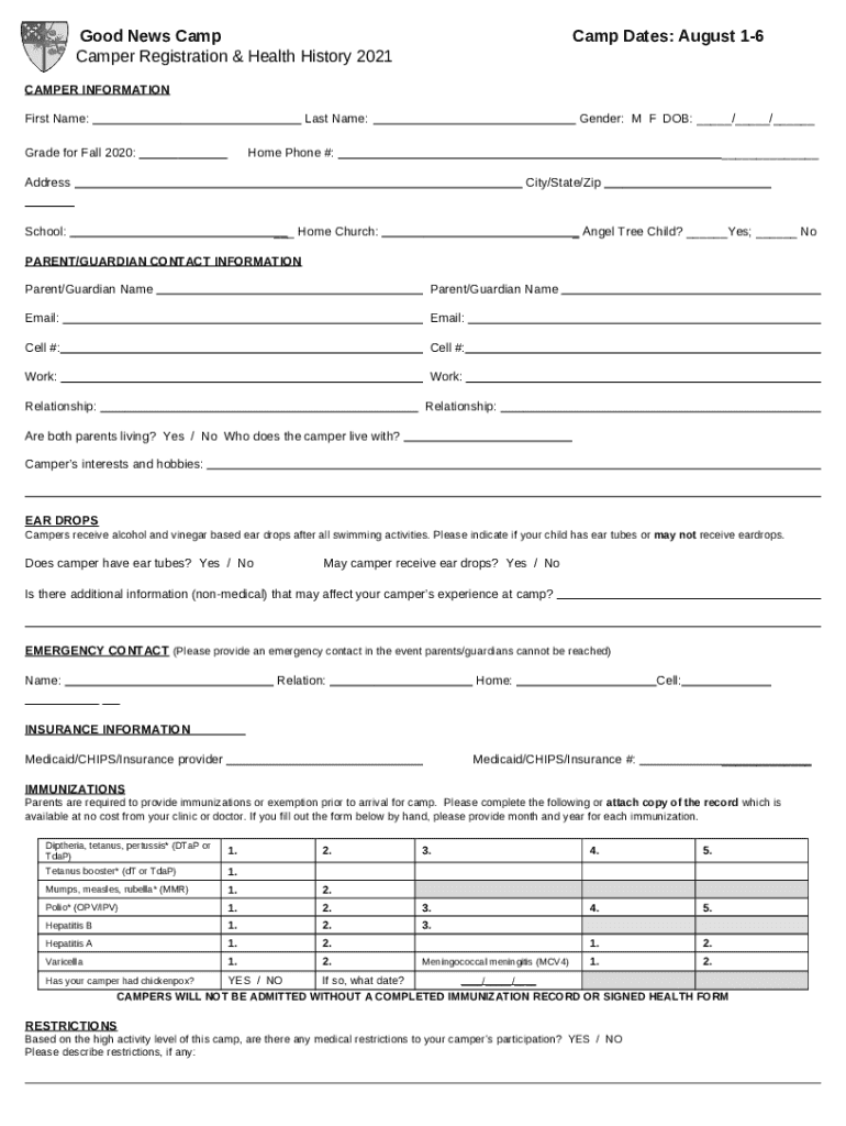 Summer Camp Application/RegistrationCamp Daggett Doc Template | pdfFiller