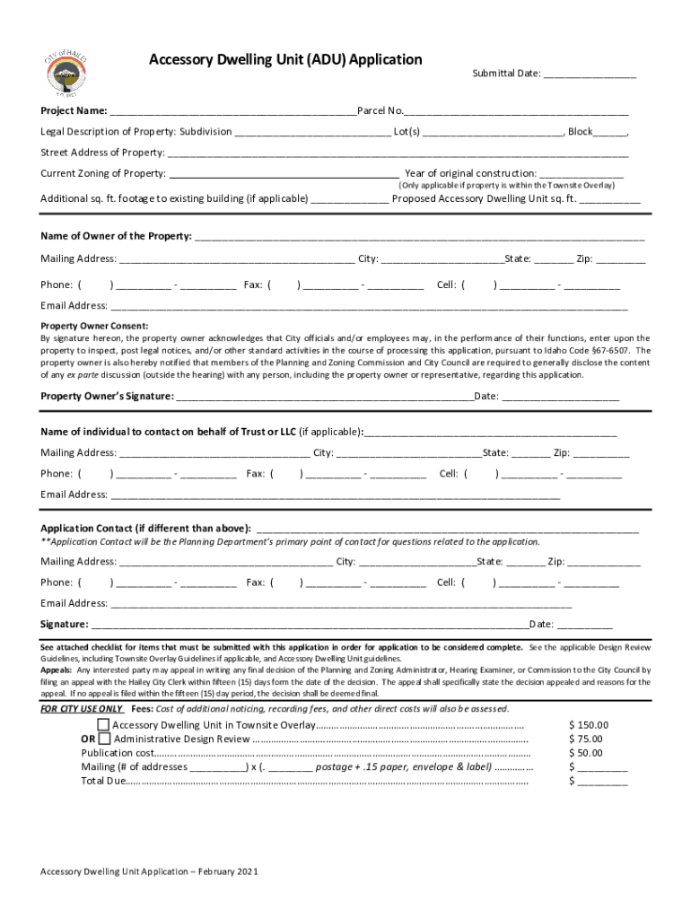 Fillable Online Accessory Dwelling Unit (ADU) Application Submittal ...