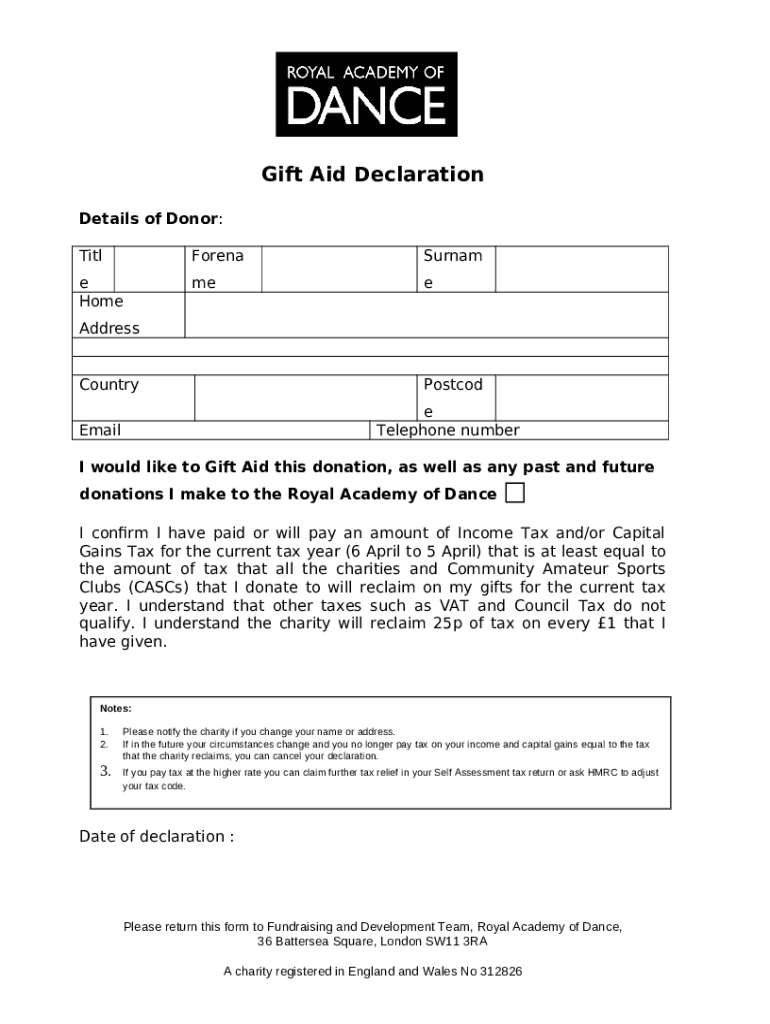Appendix B1: Model Gift Aid Declaration - Royal Academy of Dance Doc ...