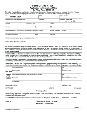 Fillable Online CT-706 NT EXT, Application For Extension Of Time For ...