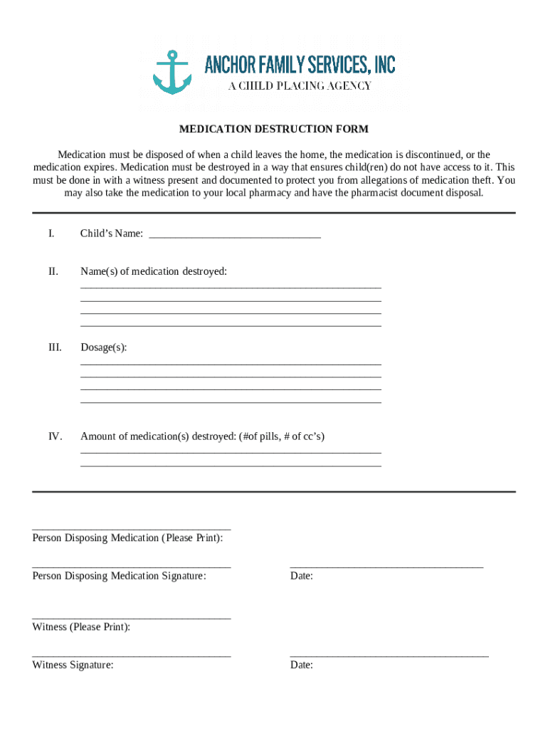 MEDICATION DESTRUCTION Doc Template | pdfFiller
