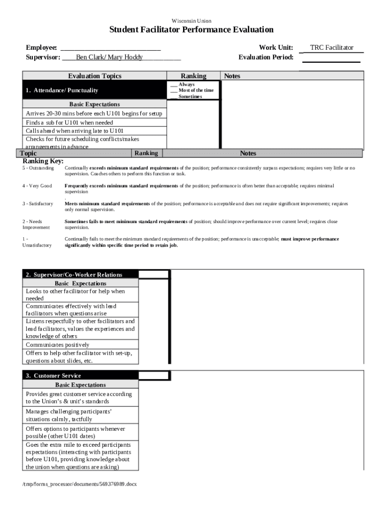Perance Evaluation for Part-time Staff Doc Template | pdfFiller