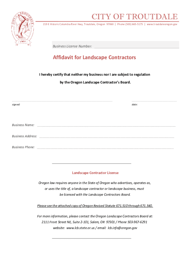 Fillable Online Landscape Maintenance Affidavit Form Fax Email Print ...