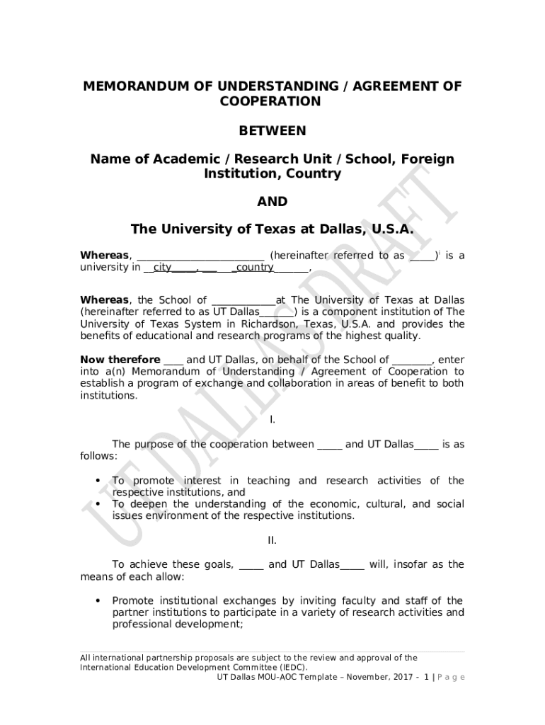 MEMORANDUM OF UNDERSTANDING / AGREEMENT OF COOPERATION ... Doc Template ...