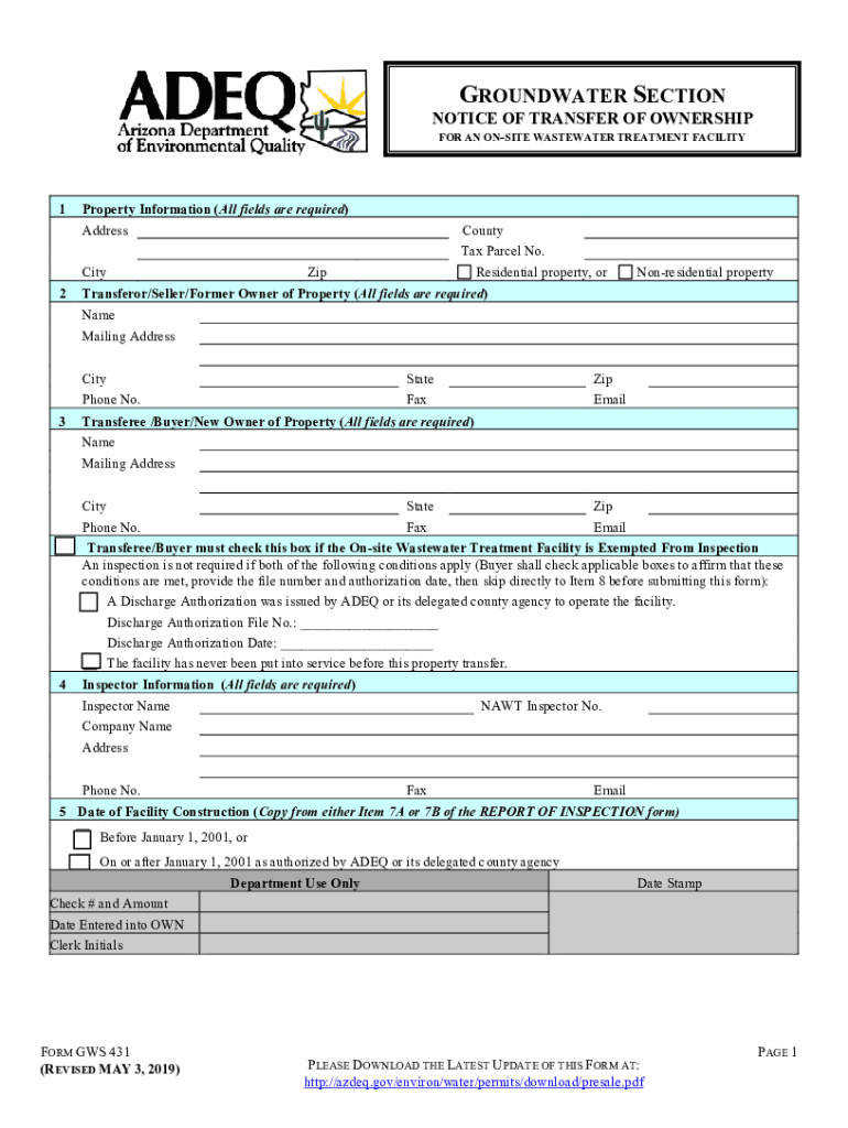 Fillable Online Transfer of Property Septic Inspection - Pima County ...