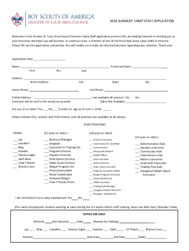 Fillable Online Venturing Summer CampBoy Scouts of Greater St. Louis ...