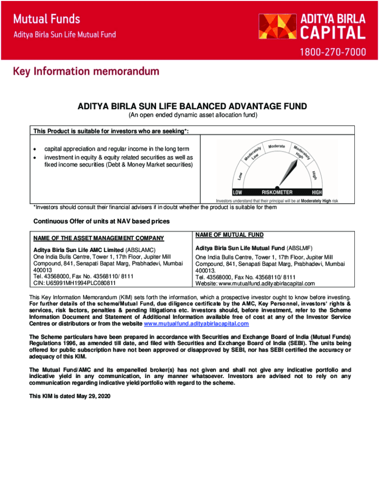 Fillable Online Aditya Birla Sun Life Balanced Advantage FundBalanced ... Fax Email Print ...