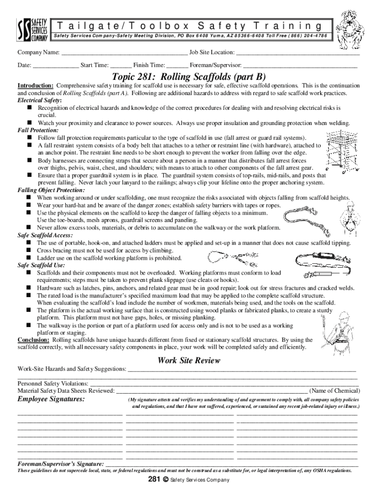Fillable Online Tailgate Toolbox Safety Training Forms - 01/2021 Fax ...
