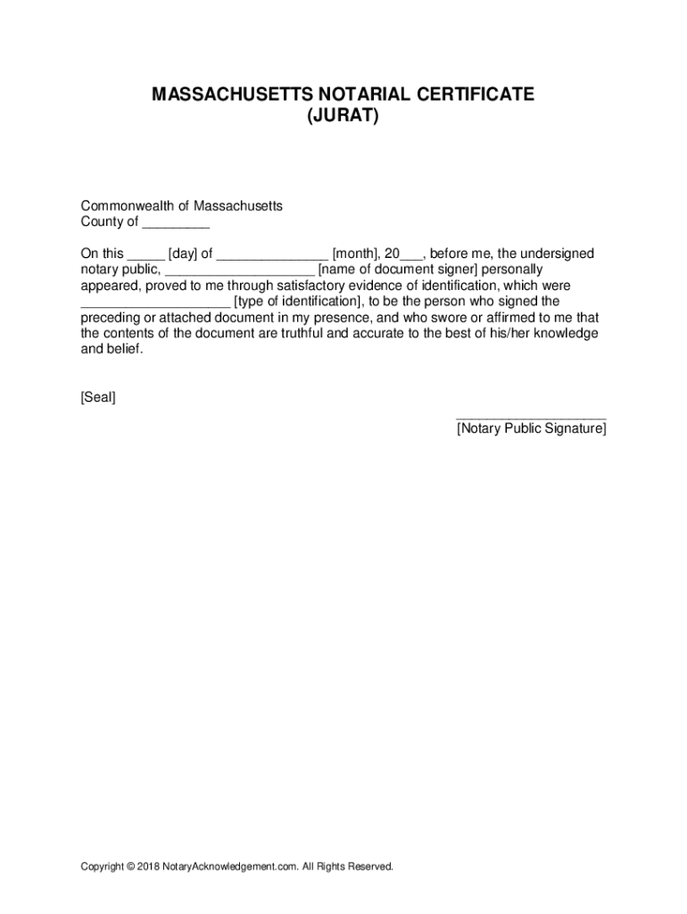 Fillable Online Massachusetts Notarial Certificate Jurat Fax Email ...