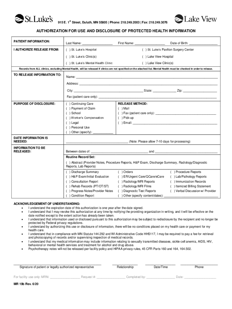 2020 2023 Form St Luke s Hospital MR 19b Fill Online Printable 