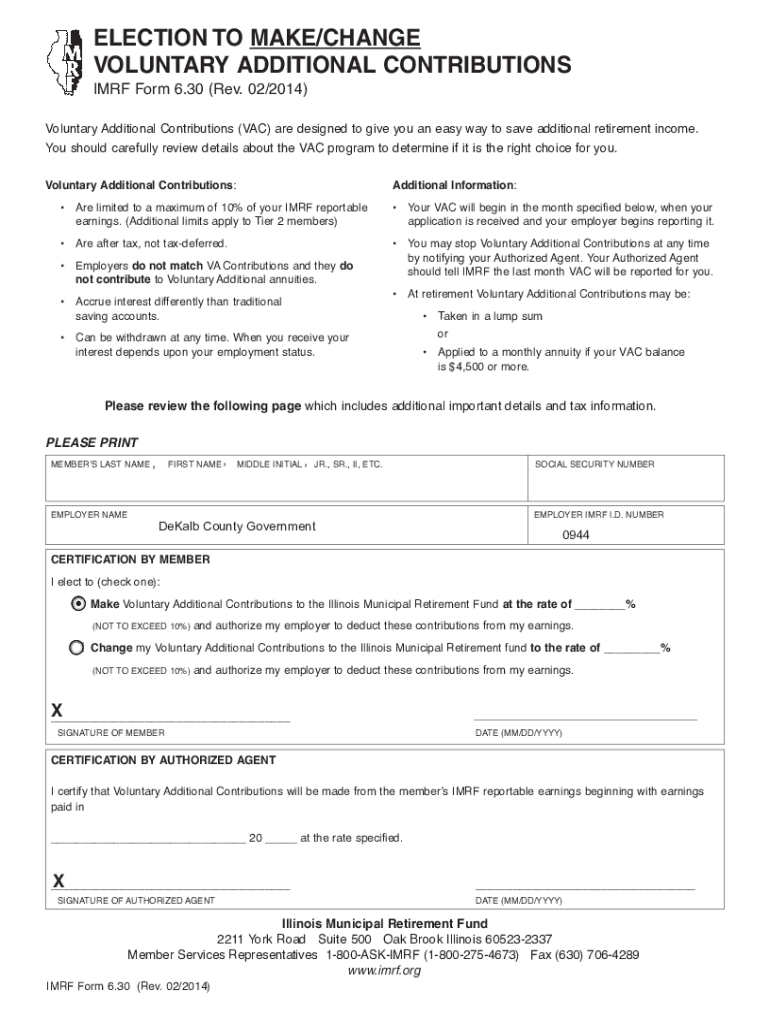 Fillable Online Fillable Online imrf Form: Make or Change VAC - IMRF ...