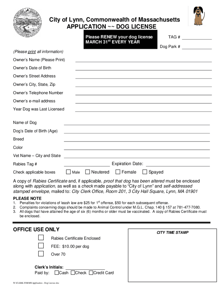 Fillable Online APPLICATION DOG LICENSE Fax Email Print - pdfFiller
