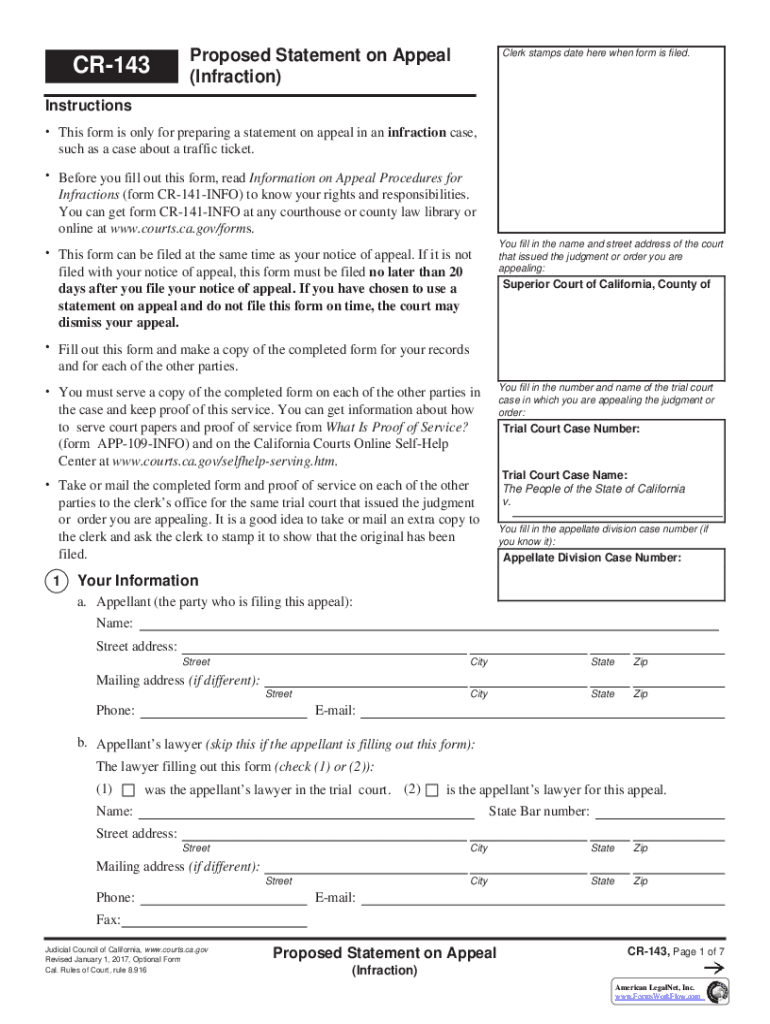 Fillable Online 2017-2021 Form CA CR-143 Fill Online, Printable ...