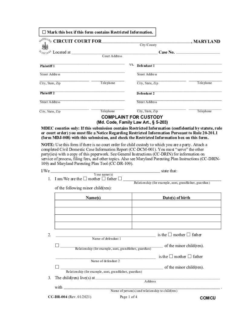 2021-2026 Form MD CC-DR-004 Fill Online, Printable, Fillable, Blank - pdfFiller