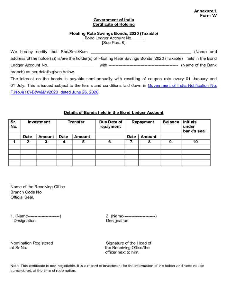 Fillable Online Annexure 1 Form 'A ' Government of India Certificate of ...