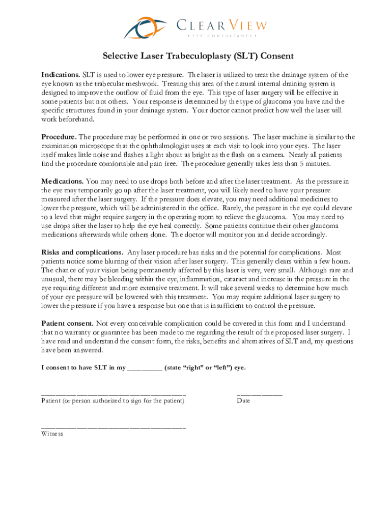 Fillable Online Selective laser trabeculoplasty (SLT)Laser ...