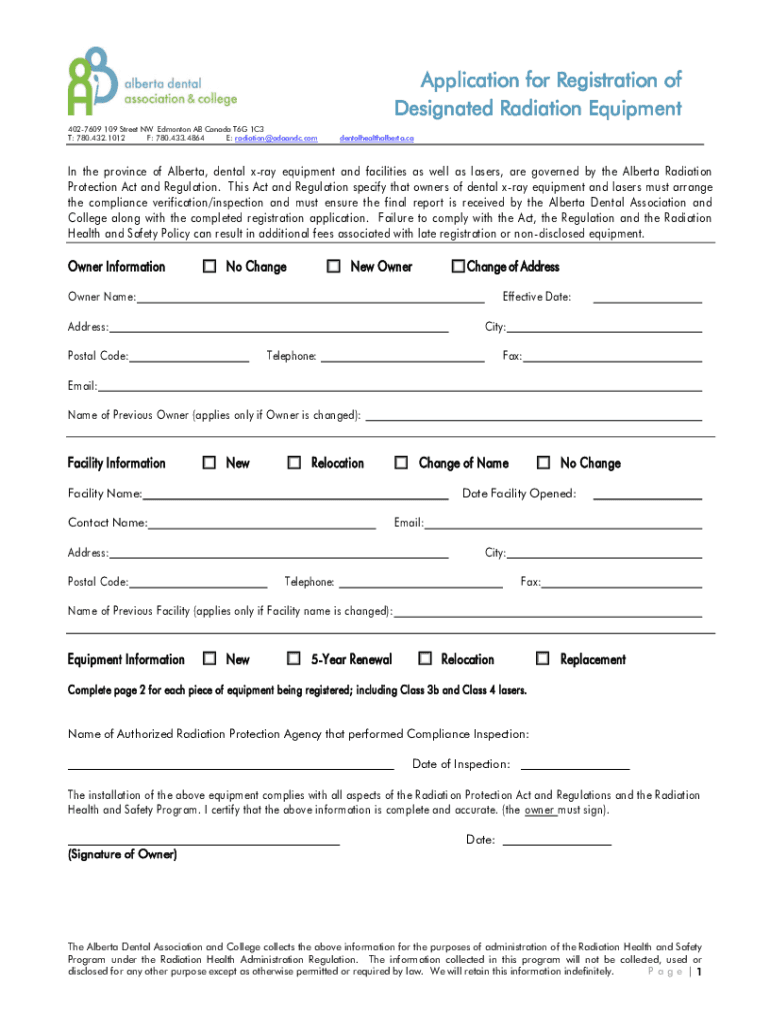 Fillable Online Application for Registration of Designated Radiation ...