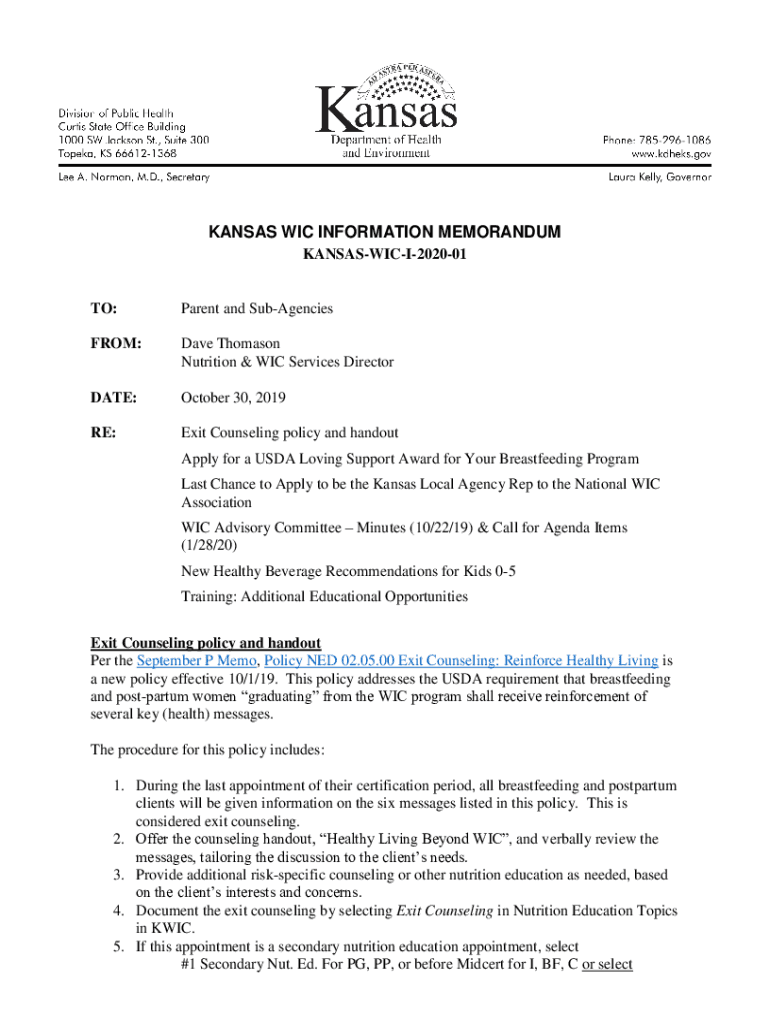 Fillable Online KANSAS WIC INFORMATION MEMORANDUM - kdheks.gov Fax ...