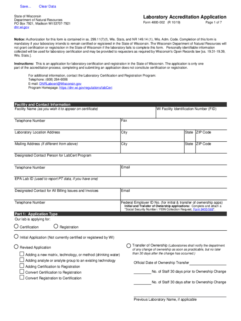 Fillable Online dnr wisconsin Form 4800-002. Laboratory Accreditation ...