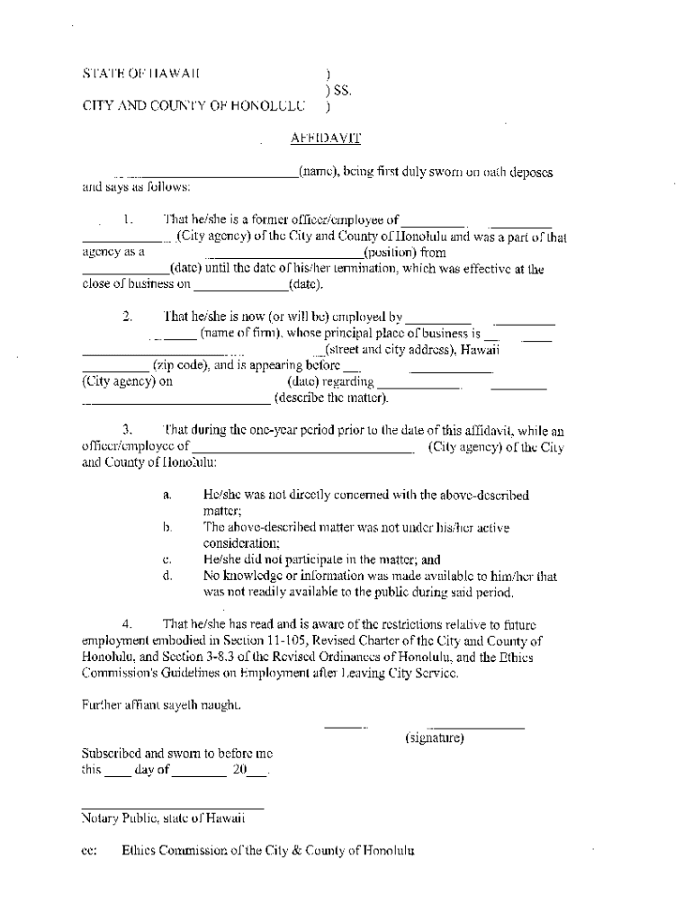 Fillable Online STATE OF HAWAII ) SS. CITY AND COUNTY OF HONOLULU ...