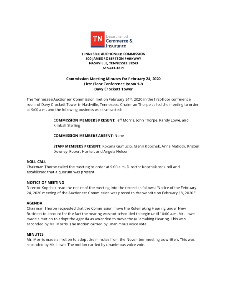 Fillable Online TENNESSEE AUCTIONEER COMMISSION 500 JAMES ROBERTSON ...