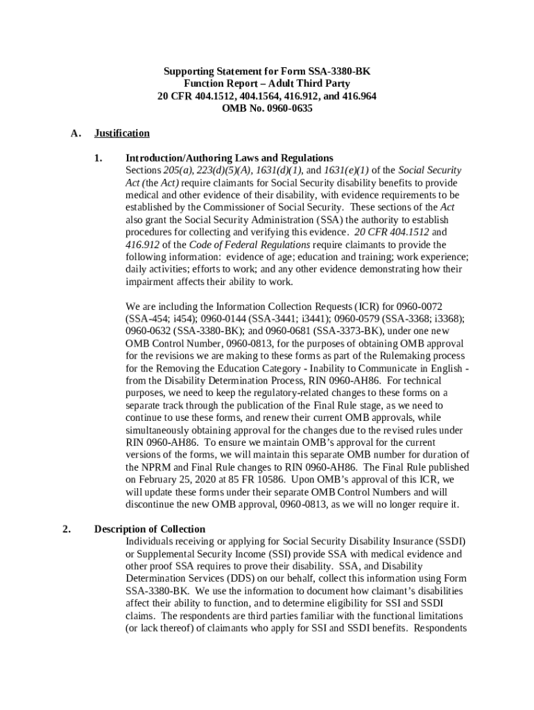 Supporting Statement for SSA-3380-BK Function Report ... Doc Template ...
