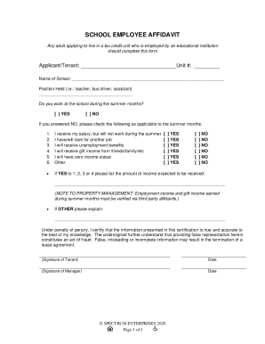 Fillable Online School Employee Affidavit - Spectrum Enterprises Fax ...