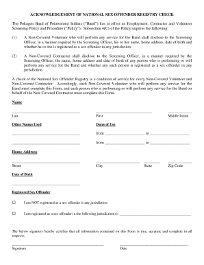 Fillable Online Acknowledgement of National Sex Offender Registry Check ...