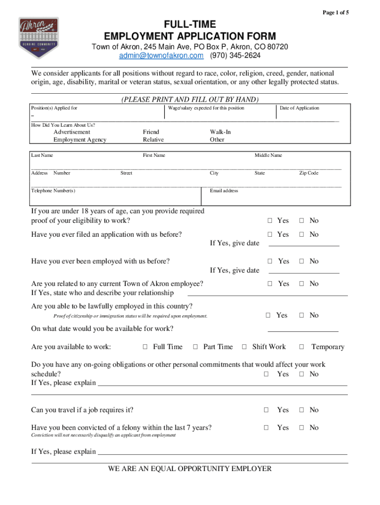 Fillable Online FULL-TIME EMPLOYMENT APPLICATION FORM Fax Email Print ...