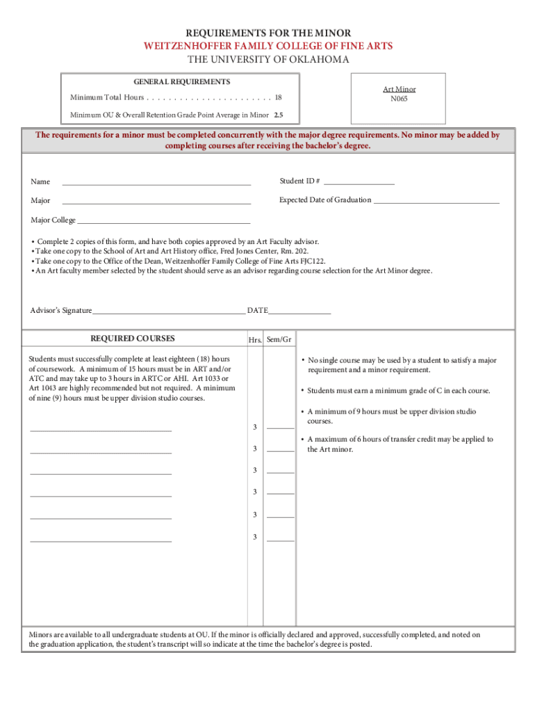 Fillable Online Art Minor - OU Degree Requirement Checksheets - The University of ... Fax Email ...