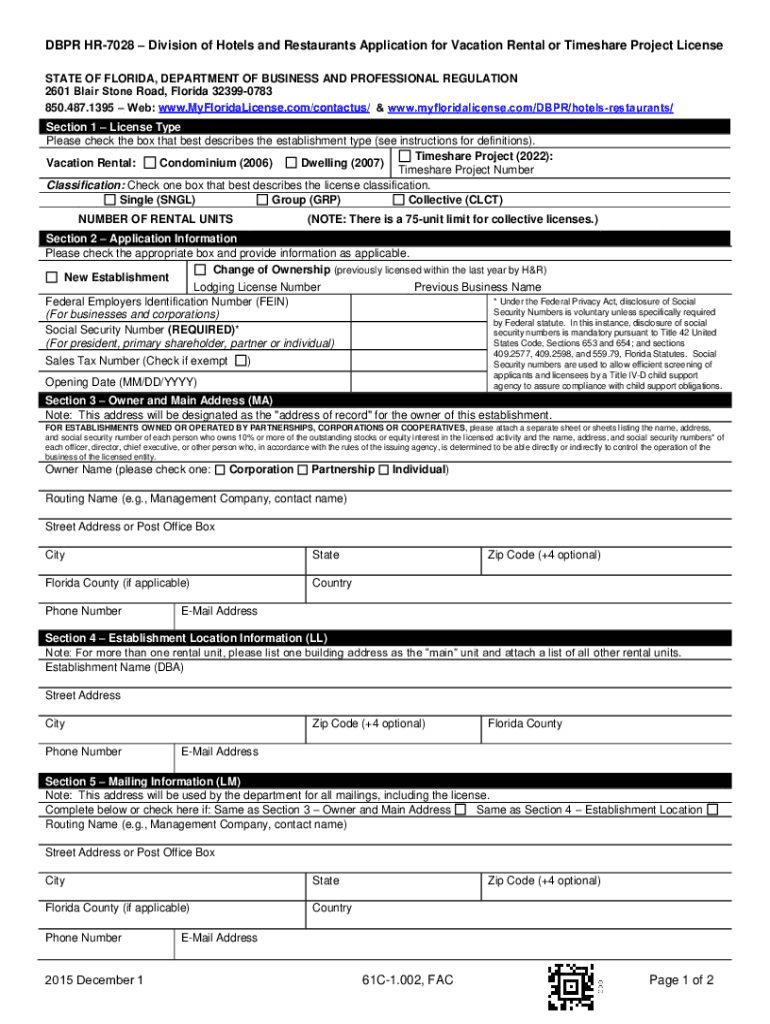 Fillable Online Fillable DBPR HR 7028 DIVISION OF HOTELS AND ...