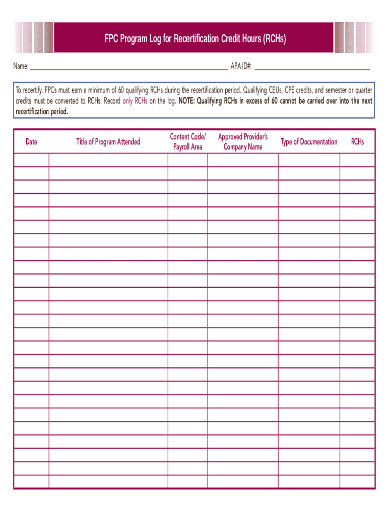 Fillable Online General Information for Maintaining the FPC Recertification Program ... Fax ...