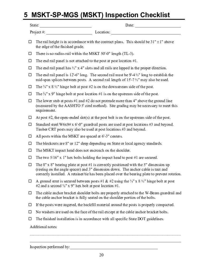 Fillable Online dot alaska 5 MSKT-SP-MGS (MSKT) Inspection Checklist ...