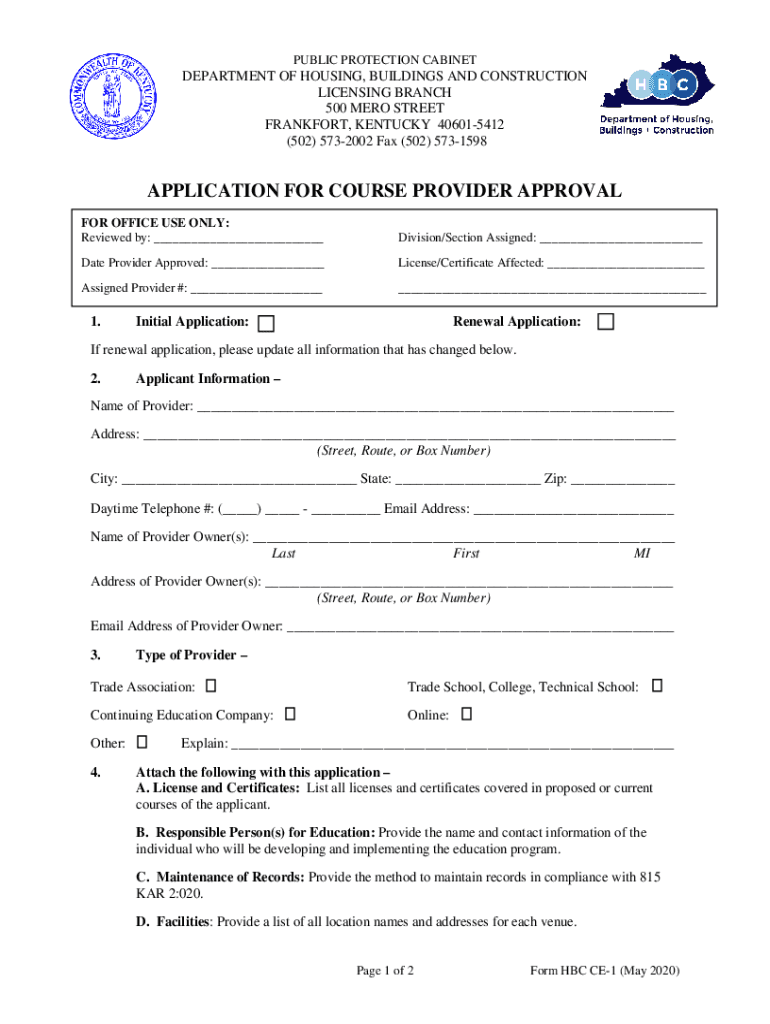 Fillable Online dhbc ky CE-1 - Continuing Education Provider ...