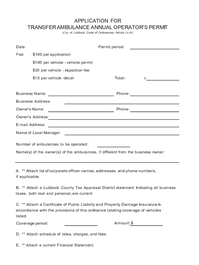 Fillable Online TRANSFER AMBULANCE APPLICATION PACKET Fax Email Print ...