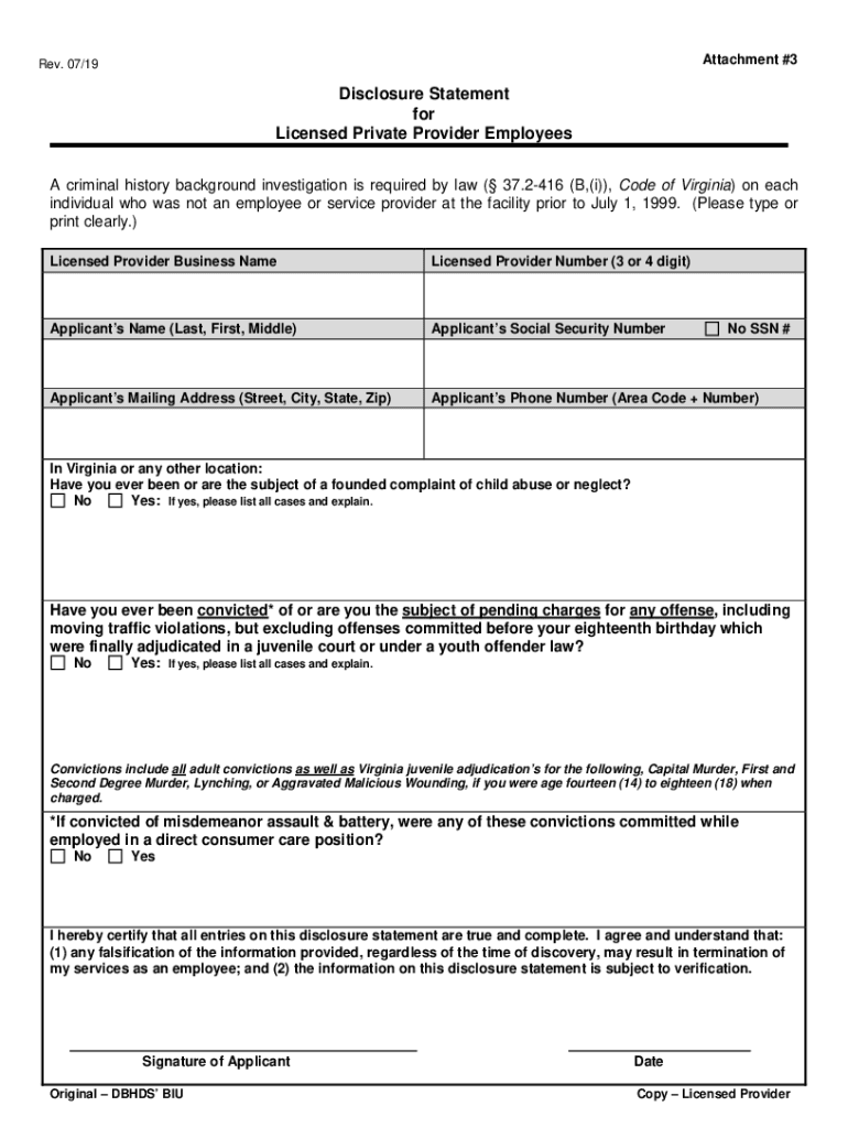 Disclosure Statement for Licensed Private Provider Employees: Fill out ...